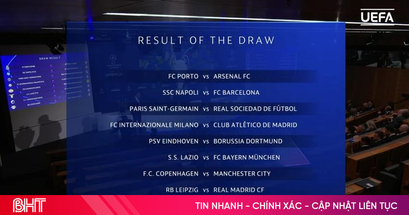 Kết quả bốc thăm vòng 1/8 Champions League